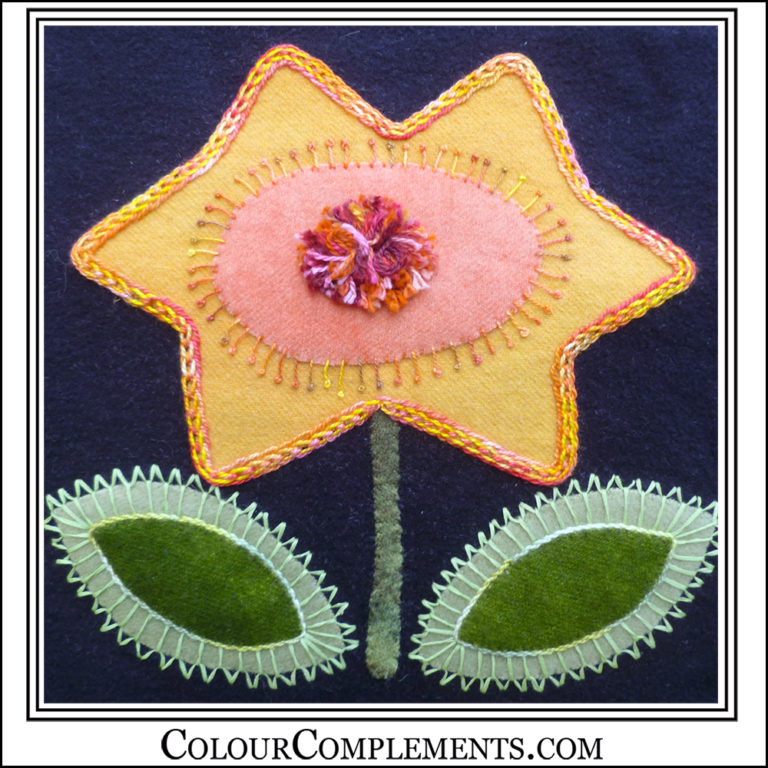 Wool Applique using hand dyed embroidery threads from Colour Complements