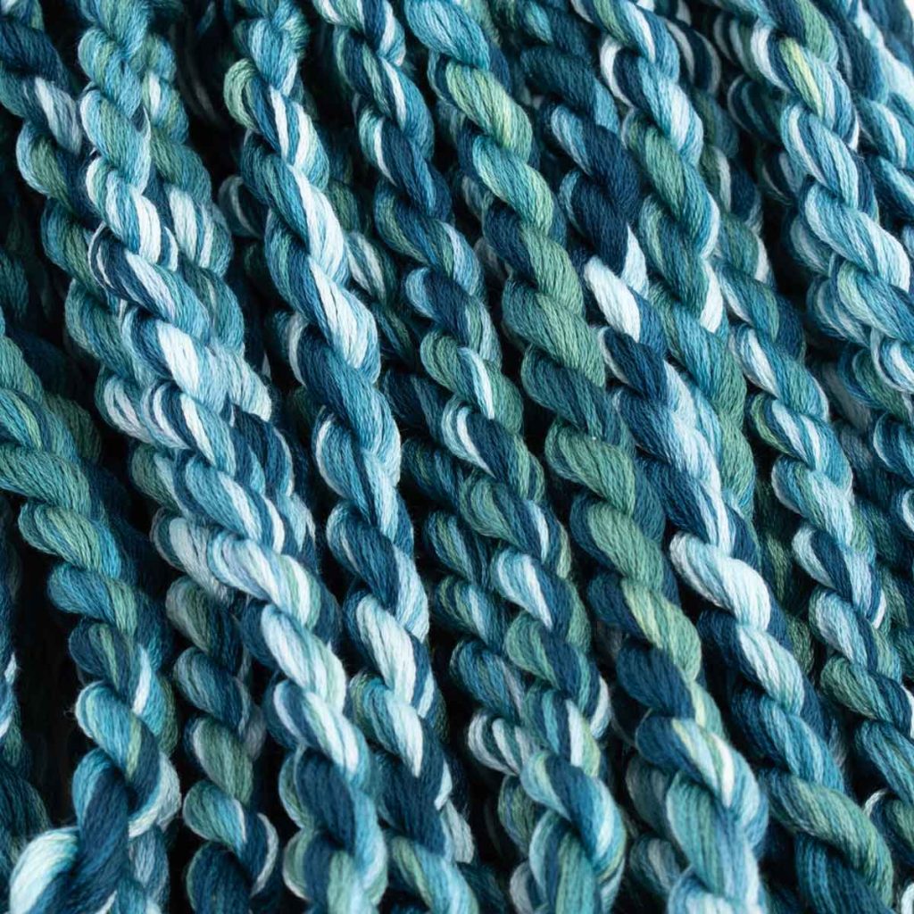Blue Green Perle Cotton hand dyed by Colour Complements