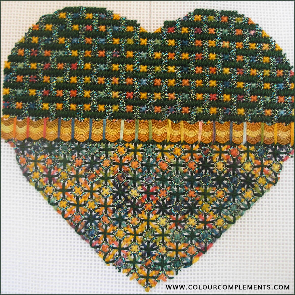 Hospice Hearts with hand-dyed threads - Colour Complements