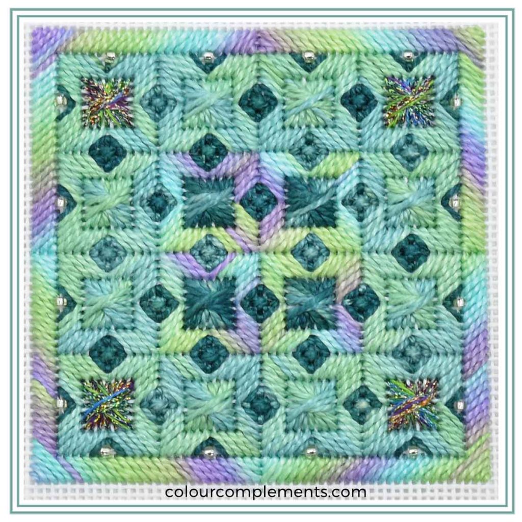 Iris #3 | Needlepoint with hand-dyed threads - Colour Complements