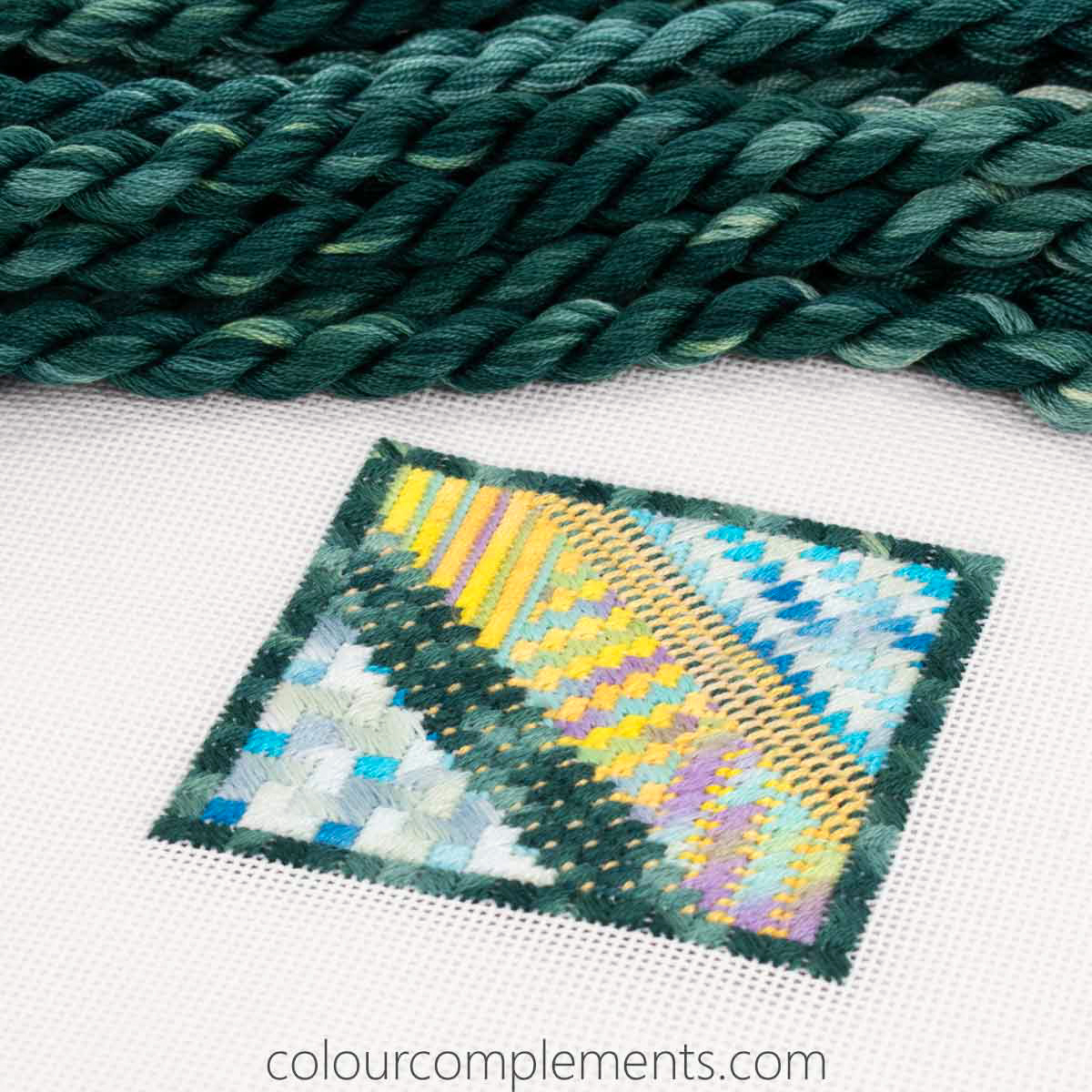 A Look At Our Nine-Patch Mini Sampler With Colour Complements Threads