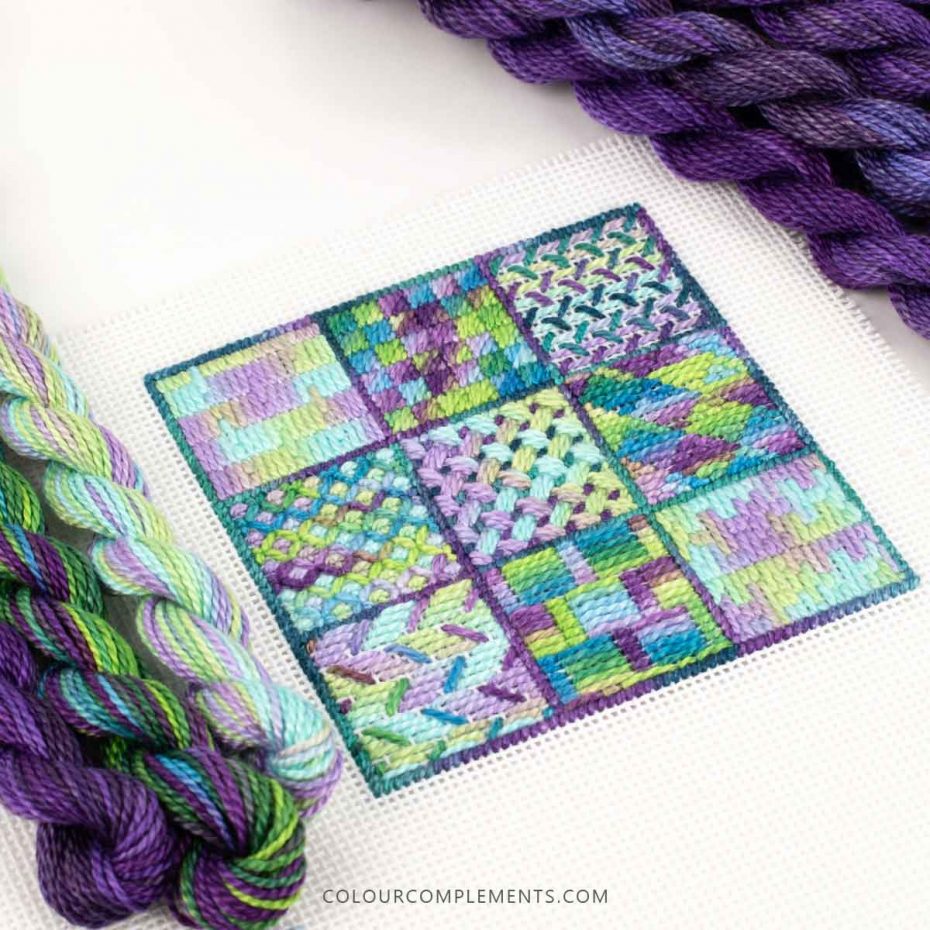 A Look At Our Nine-Patch Mini Sampler With Colour Complements Threads