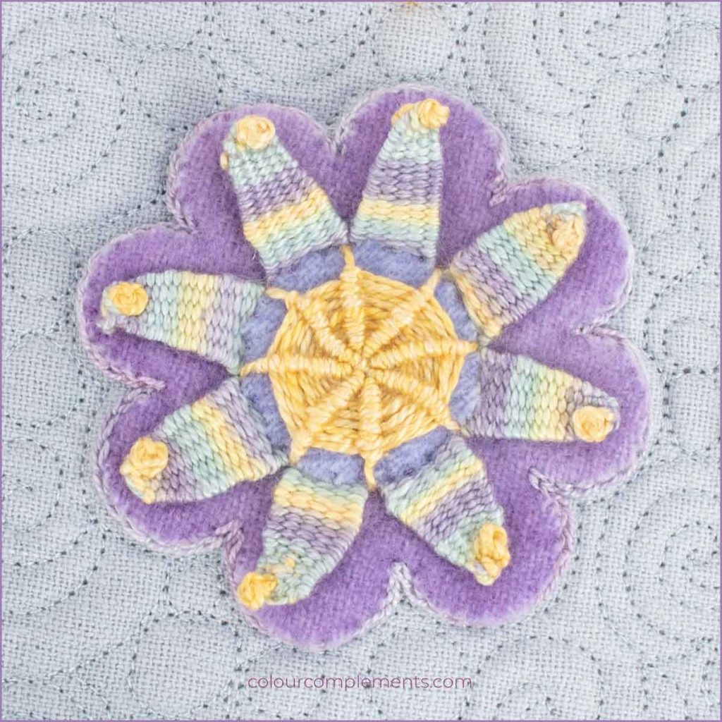 Wool Applique using hand dyed embroidery threads from Colour Complements