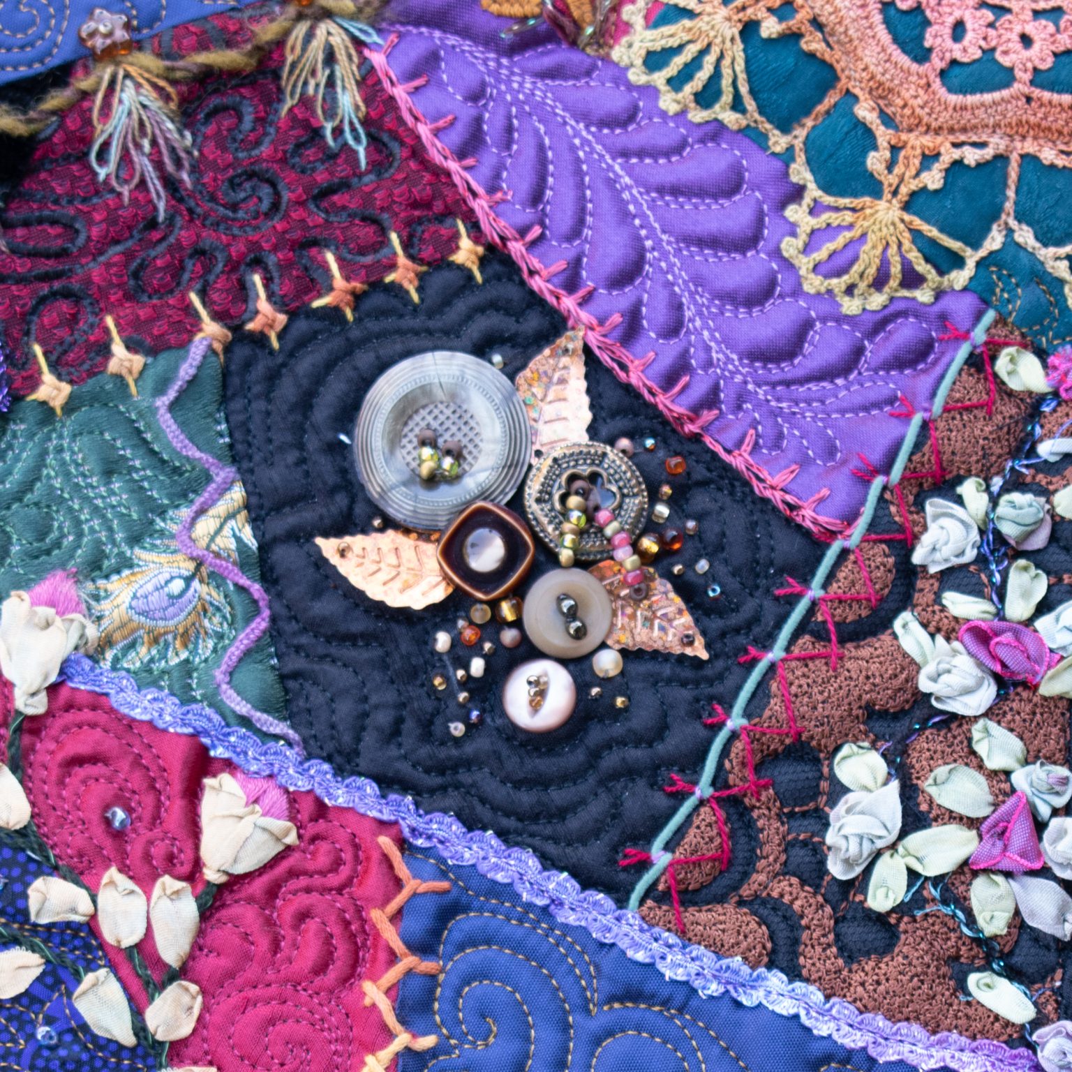 Using A Button Cluster Technique | Crazy Quilt | Colour Complements